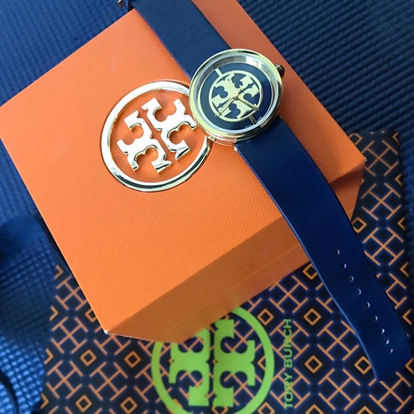 Tory Burch | Accessories | Tory Burch Blue And Gold Lether Watch | Poshmark